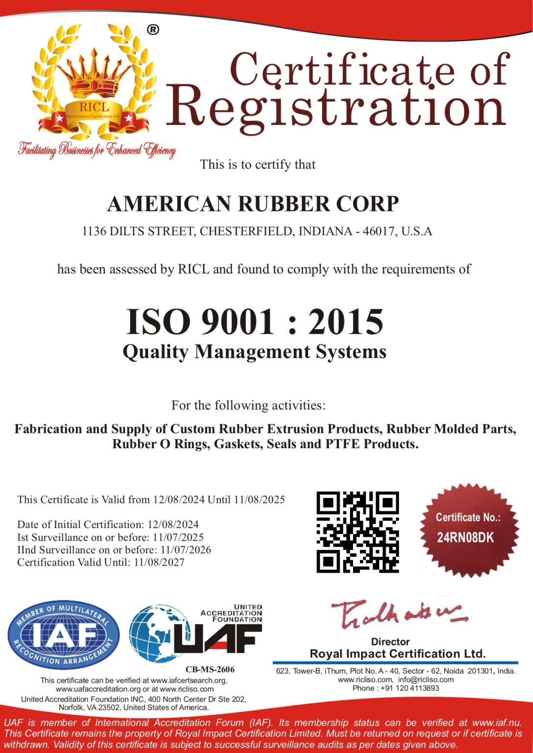 Certificates - American Rubber Corp